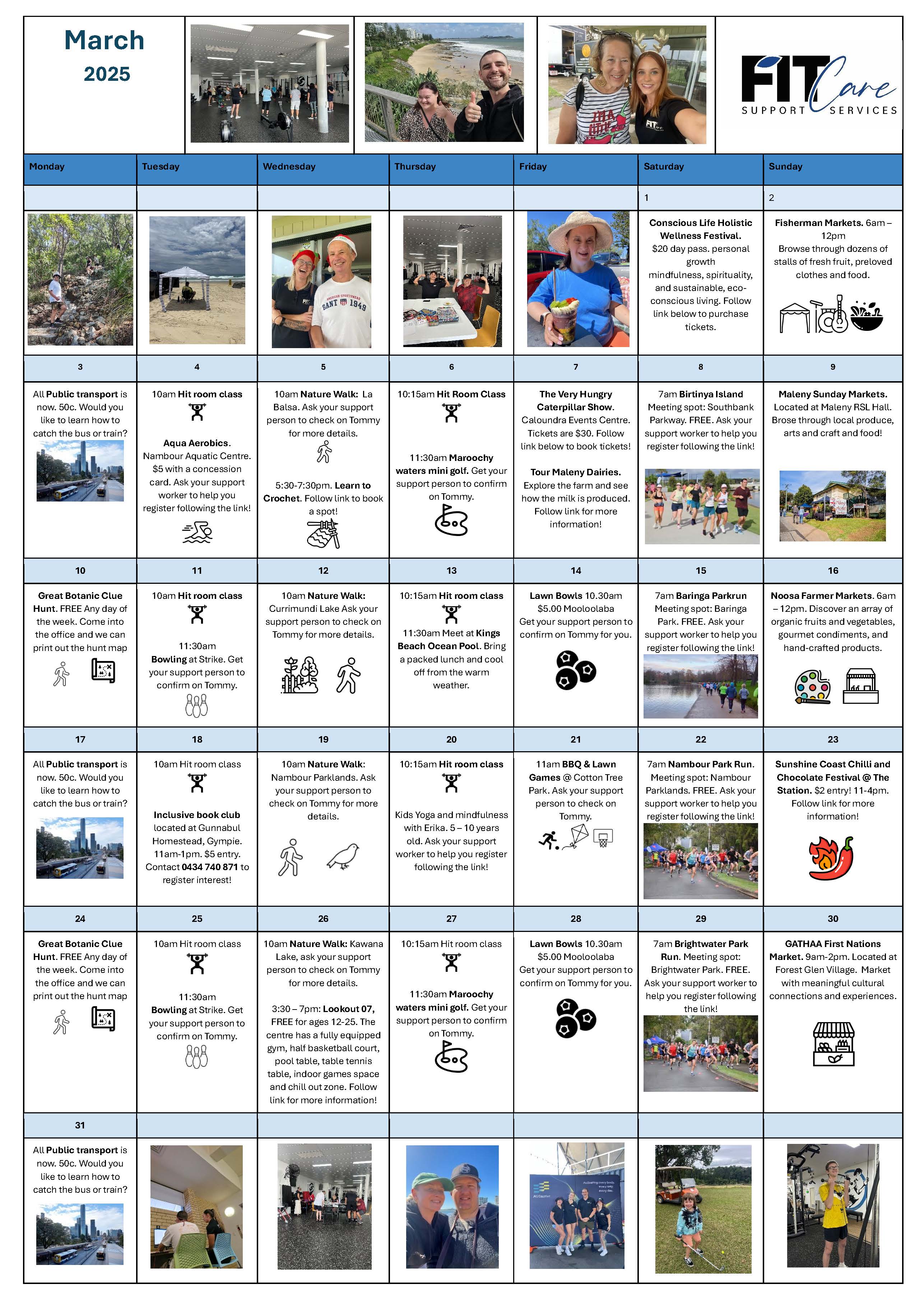 March Activity Calendar | FITCare Support Services